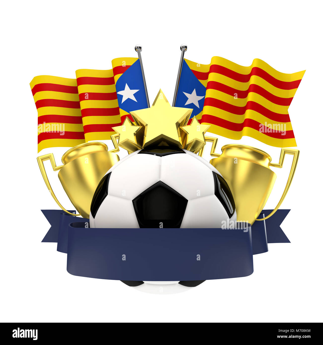 Catalan flag football winners emblem with trophy, stars, ball and ...