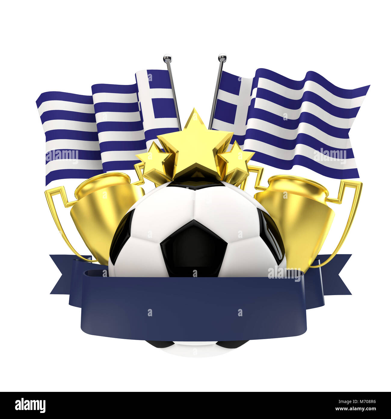 Greece flag football winners emblem with trophy, stars, ball and ribbon ...