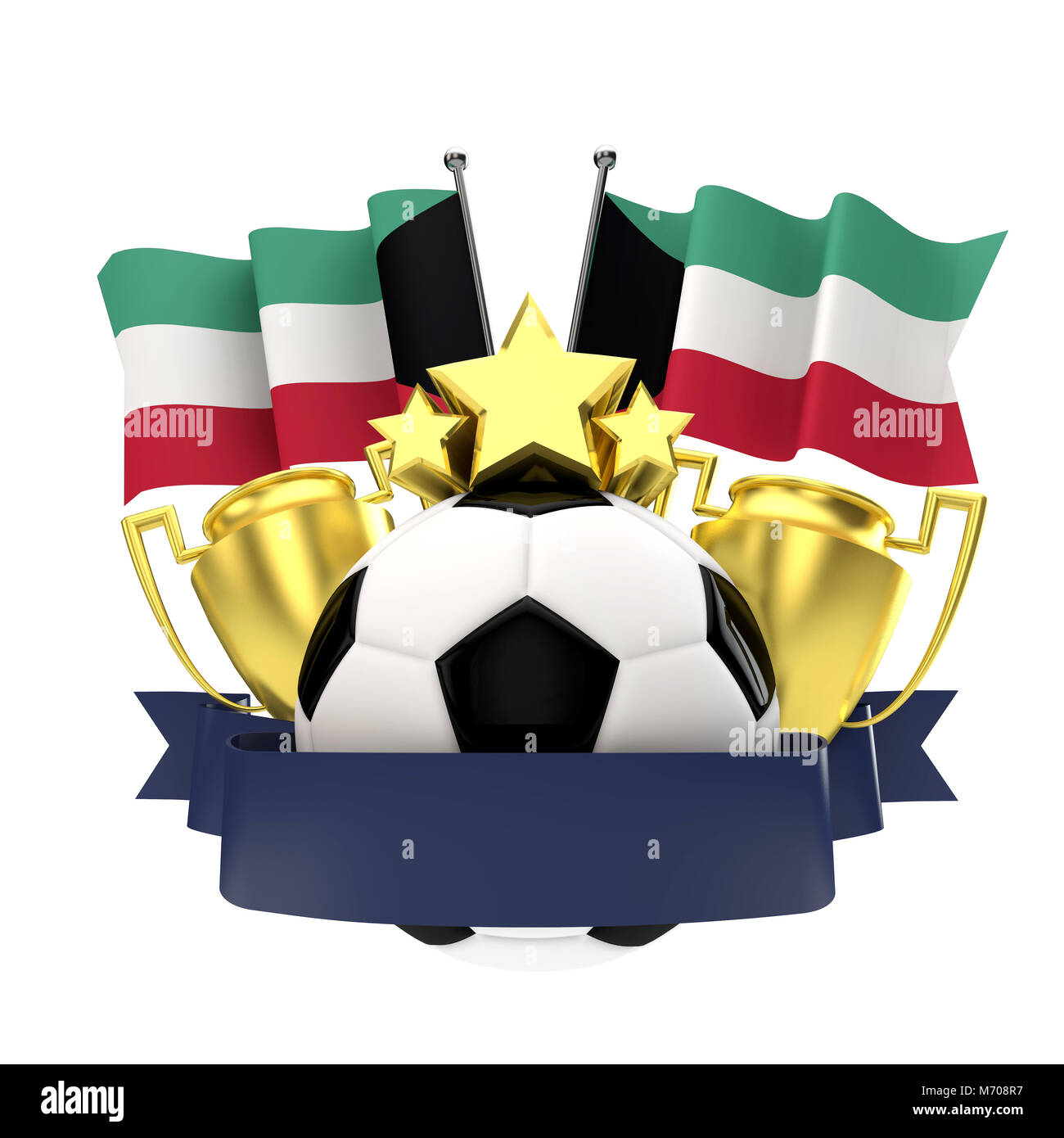 Kuwait flag football winners emblem with trophy, stars, ball and ribbon ...