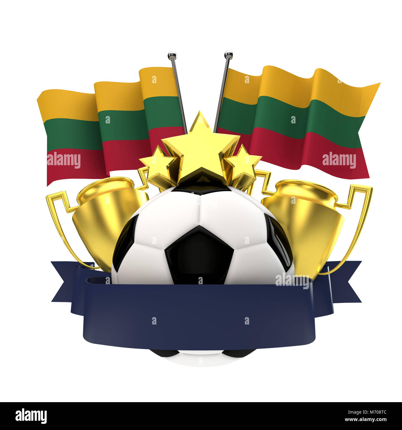 Lithuania flag football winners emblem with trophy, stars, ball and ...