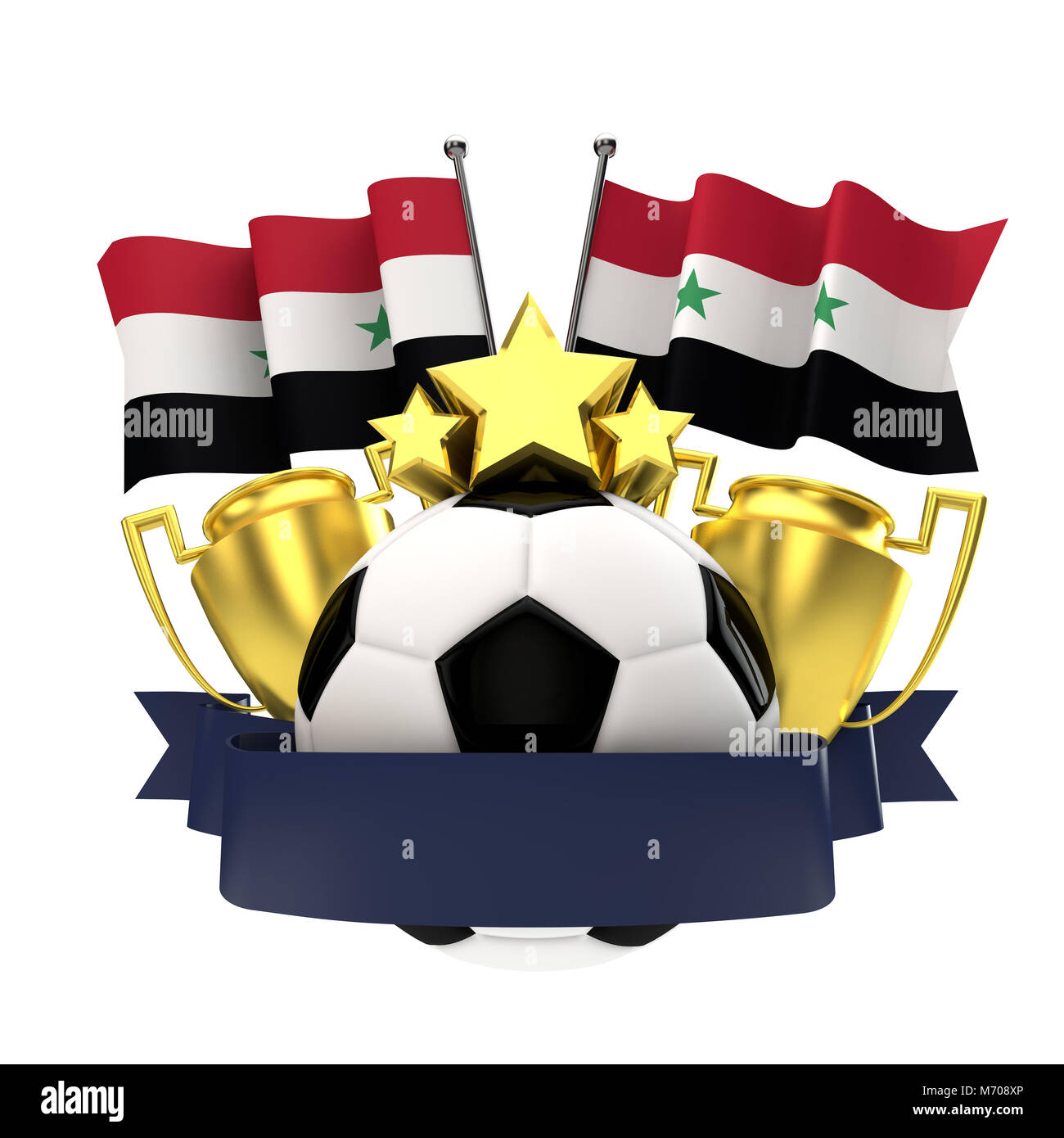 Syria flag football winners emblem with trophy, stars, ball and ribbon ...