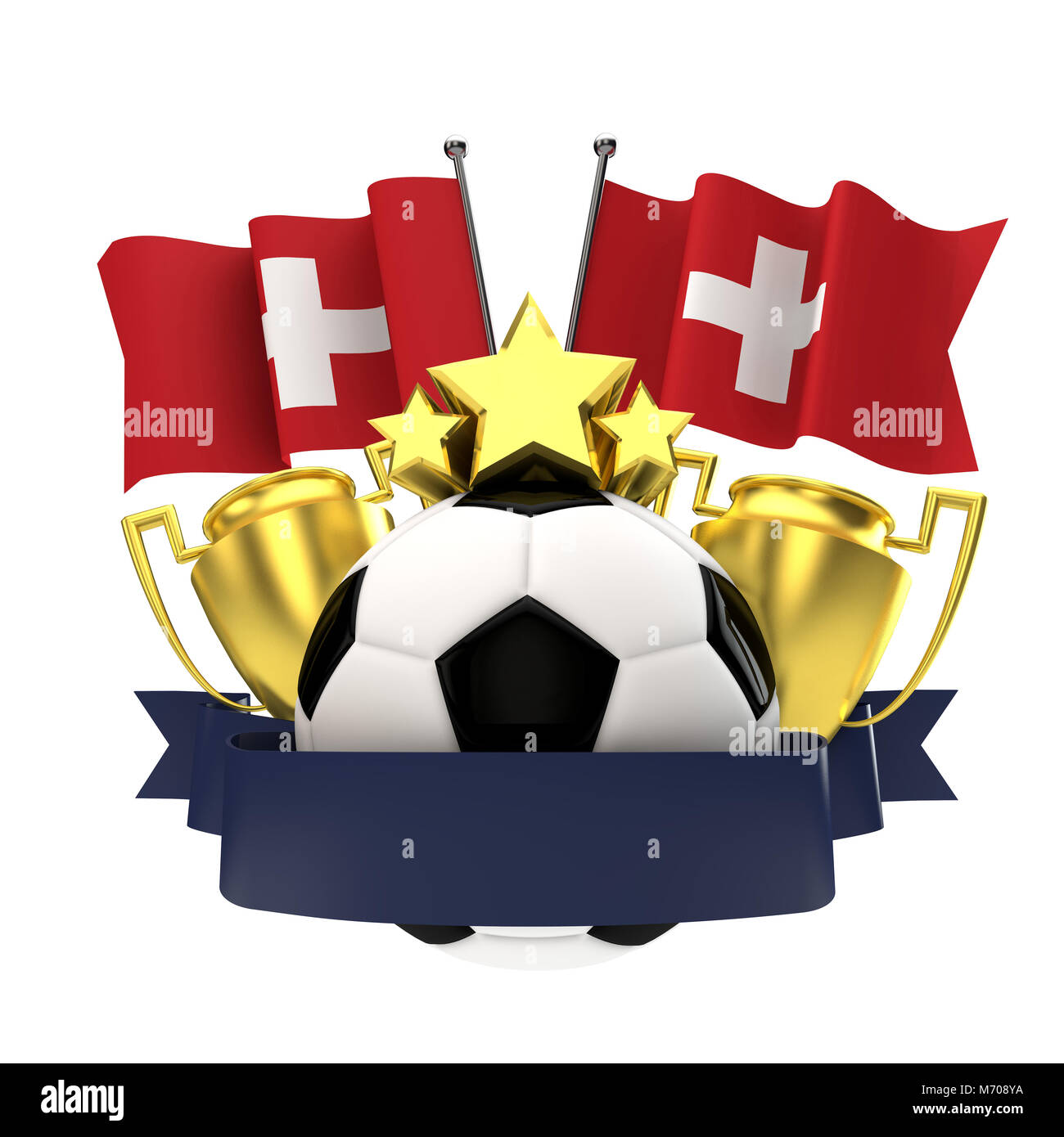 Switzerland flag football winners emblem with trophy, stars, ball and ...