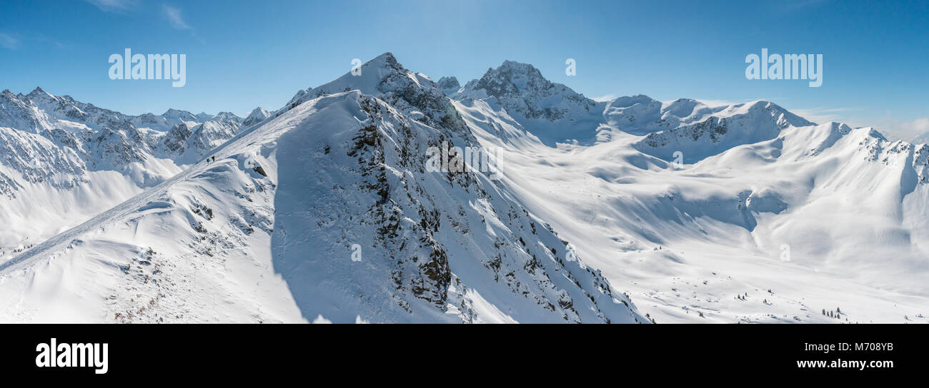 Winter snow scene panoramic in the mountains of the Sellrain Alps in ...