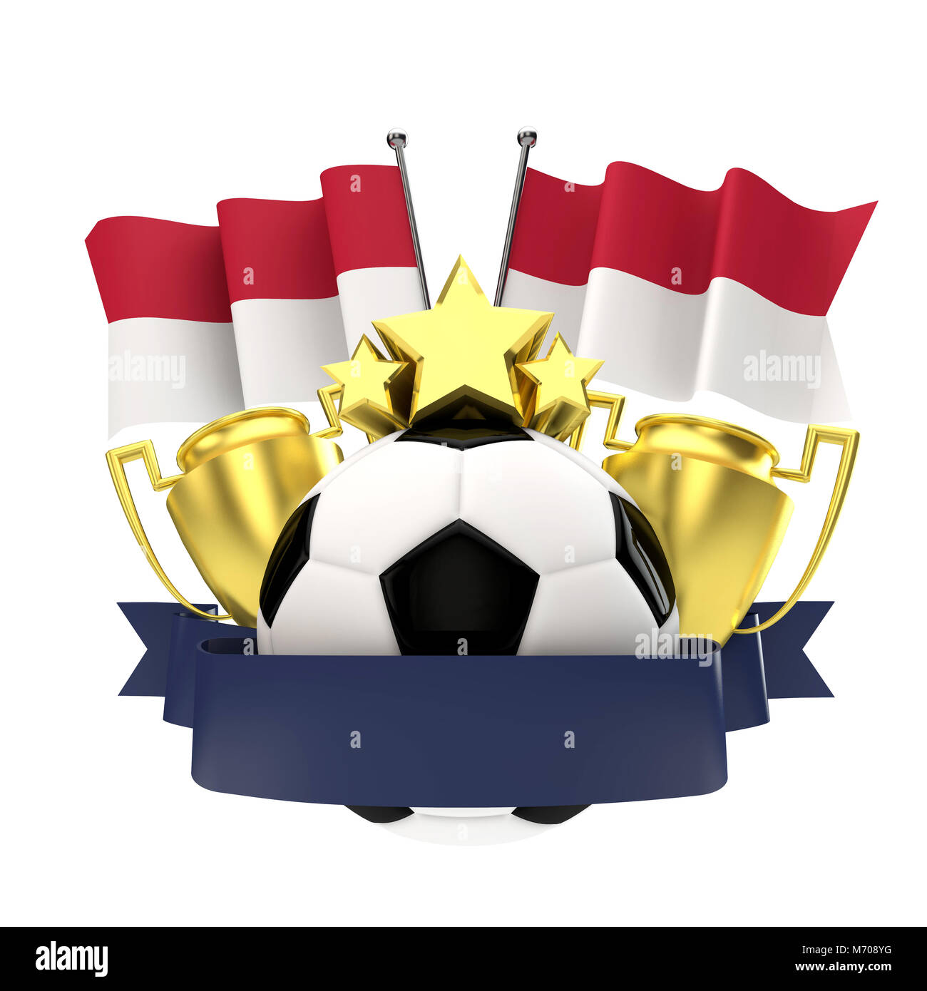 Indonesia flag football winners emblem with trophy, stars, ball and ...