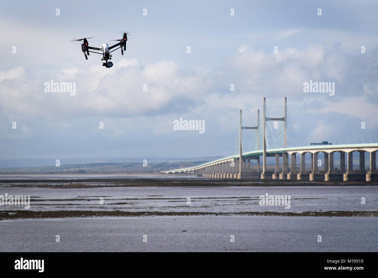 Drone flying near a Bridge Stock Photo - Alamy
