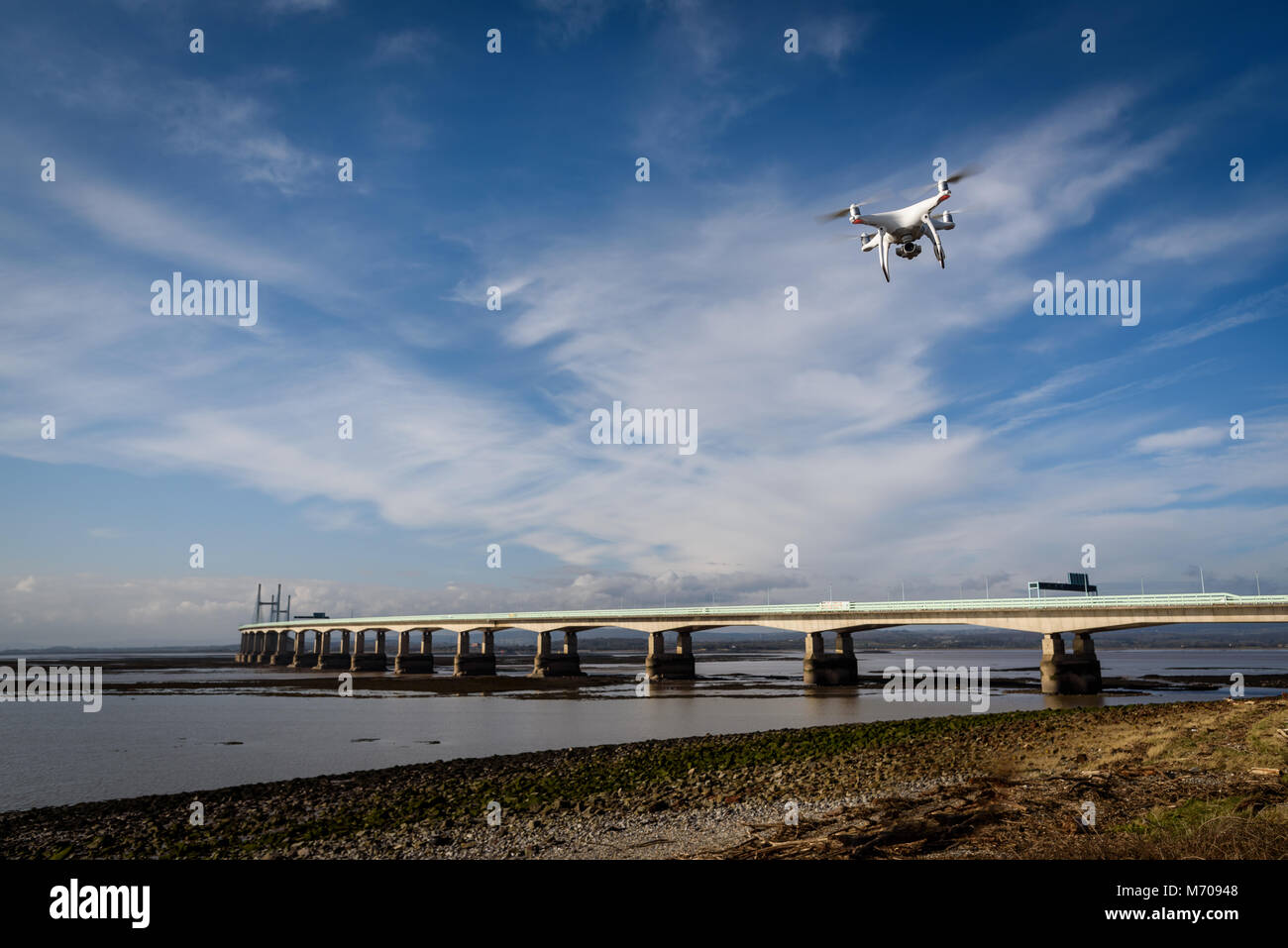 Drone flying near a Bridge Stock Photo - Alamy