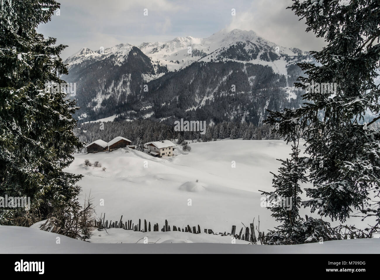Winter snow scenes in the mountains of the Sellrain Alps in the ...