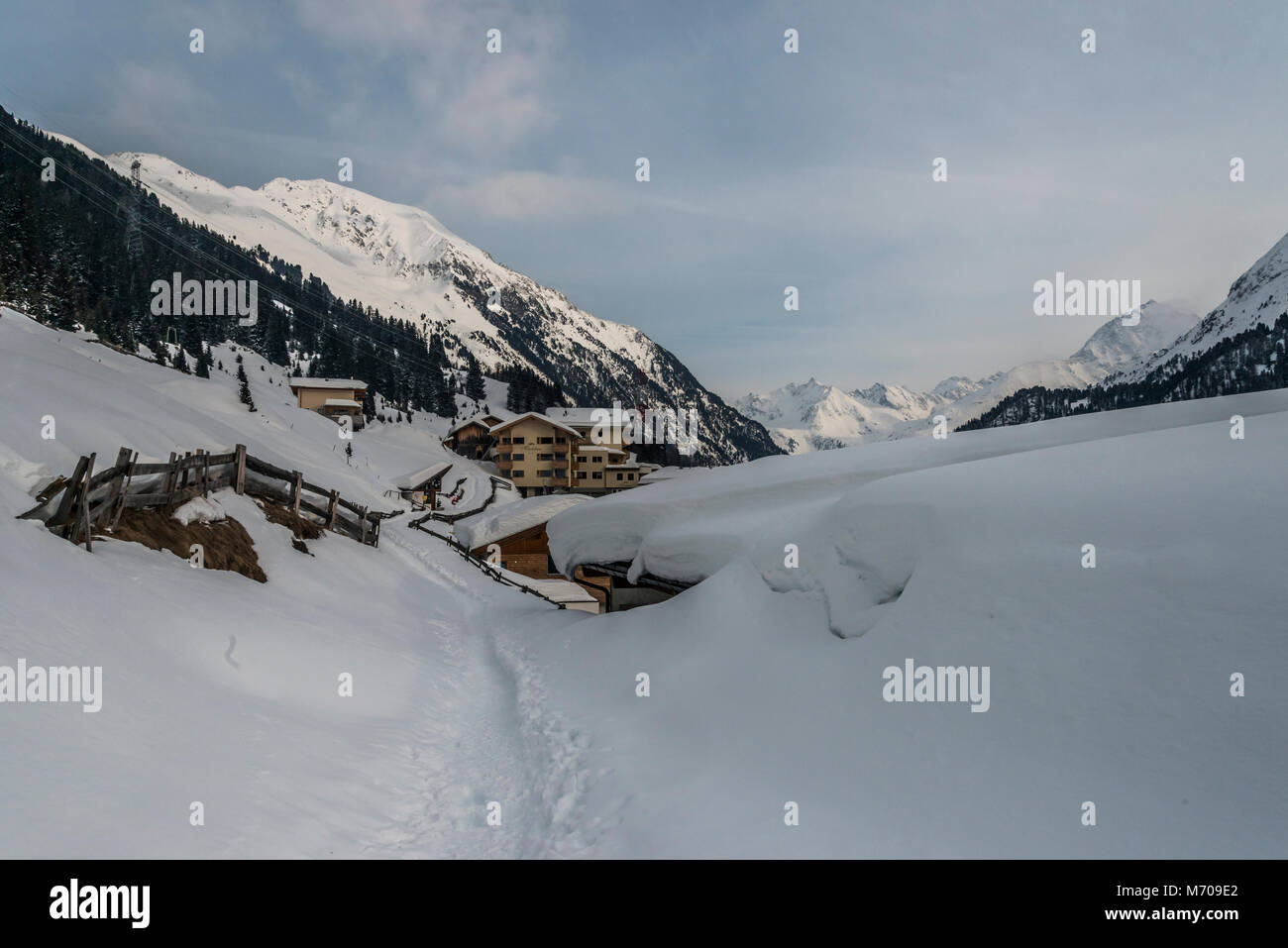 Winter snow scenes in the mountains of the Sellrain Alps in the ...