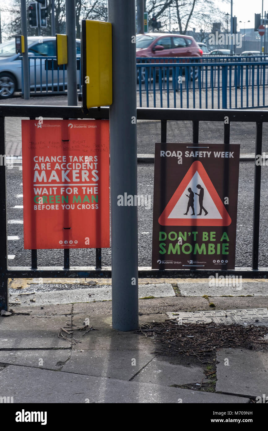 Don't be a smombie, road safety warning signs at busy pedestrian ...