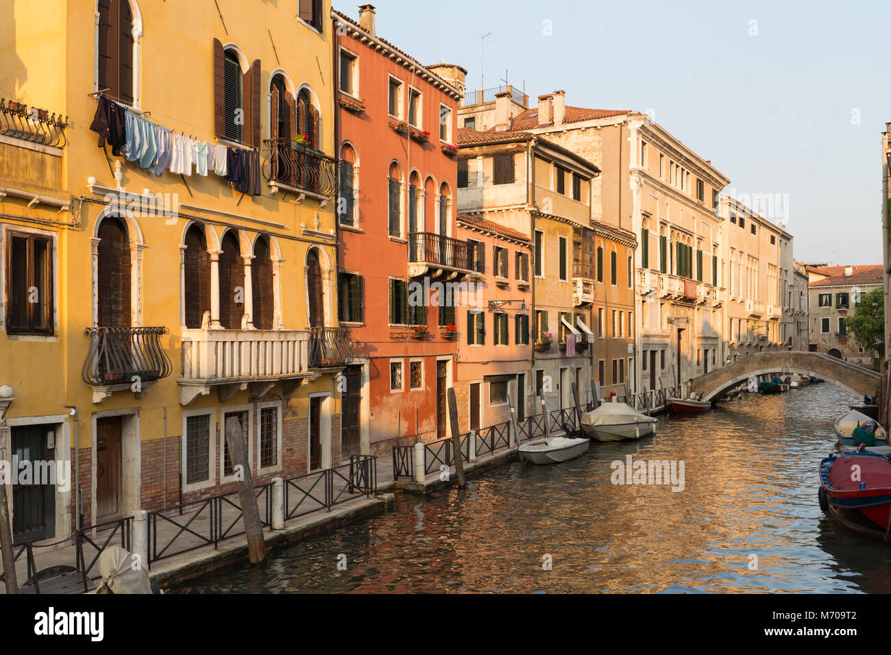 Venice / Sunset view of the river canal and traditional venetian ...