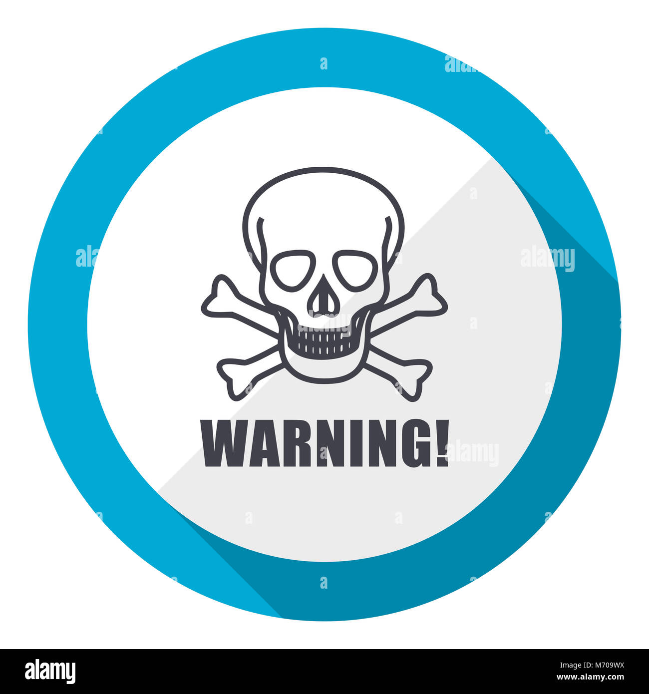 Warning skull blue flat design web icon Stock Photo - Alamy