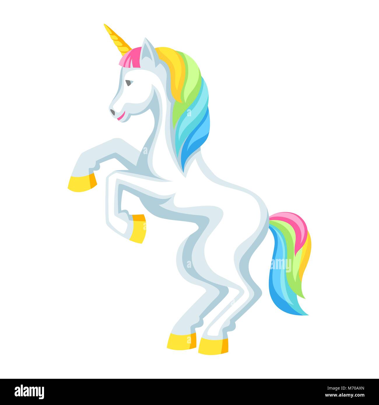 Fantasy pretty white unicorn with colorful mane. Cartoon illustration ...