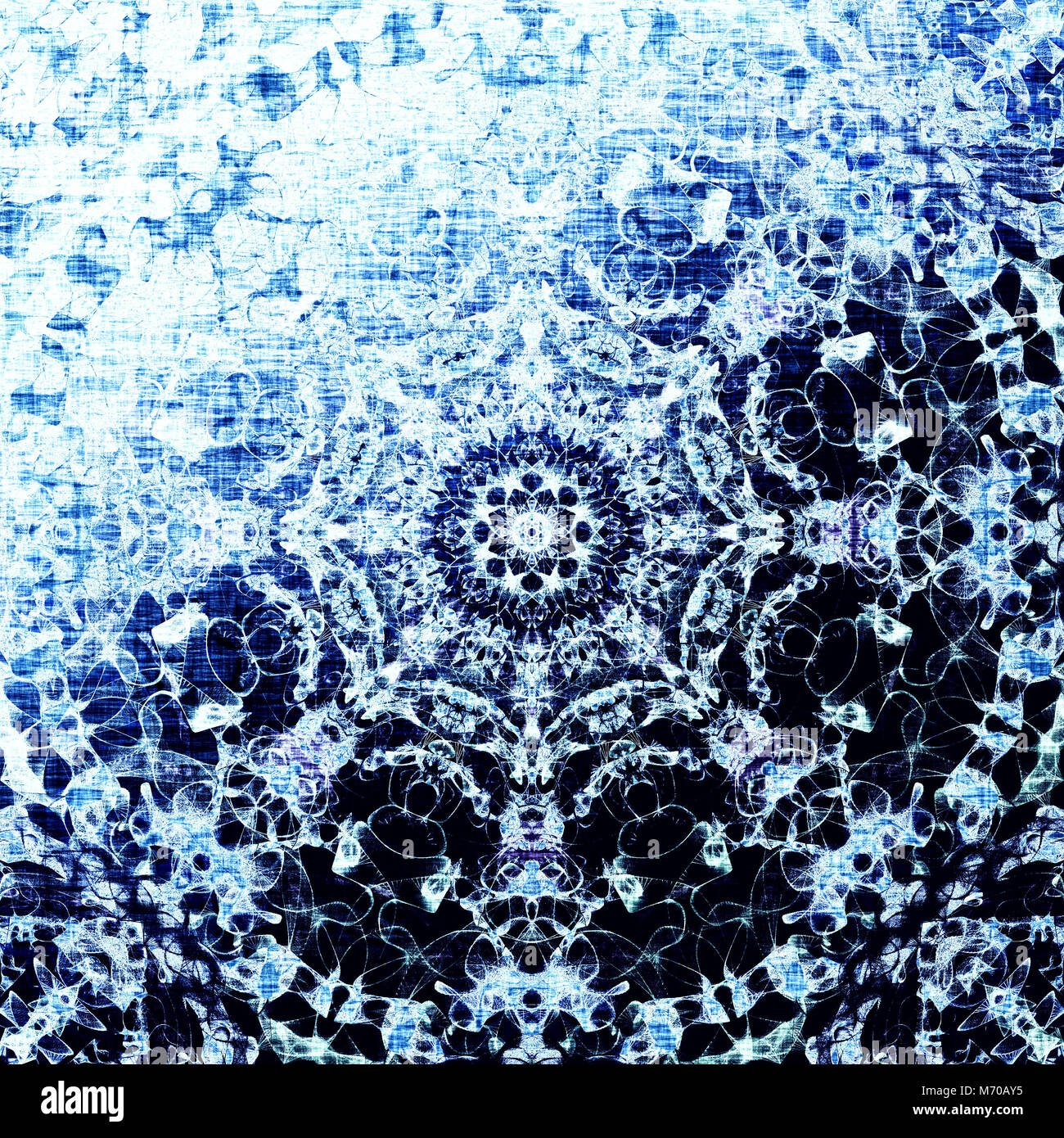 Cold blue indian pattern, floral circle with tribal traditional ...