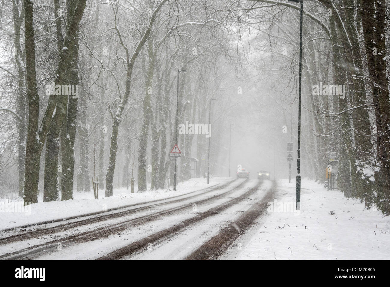 Snow Storm the Avenue Guisborough, North Yorkshire Stock Photo - Alamy