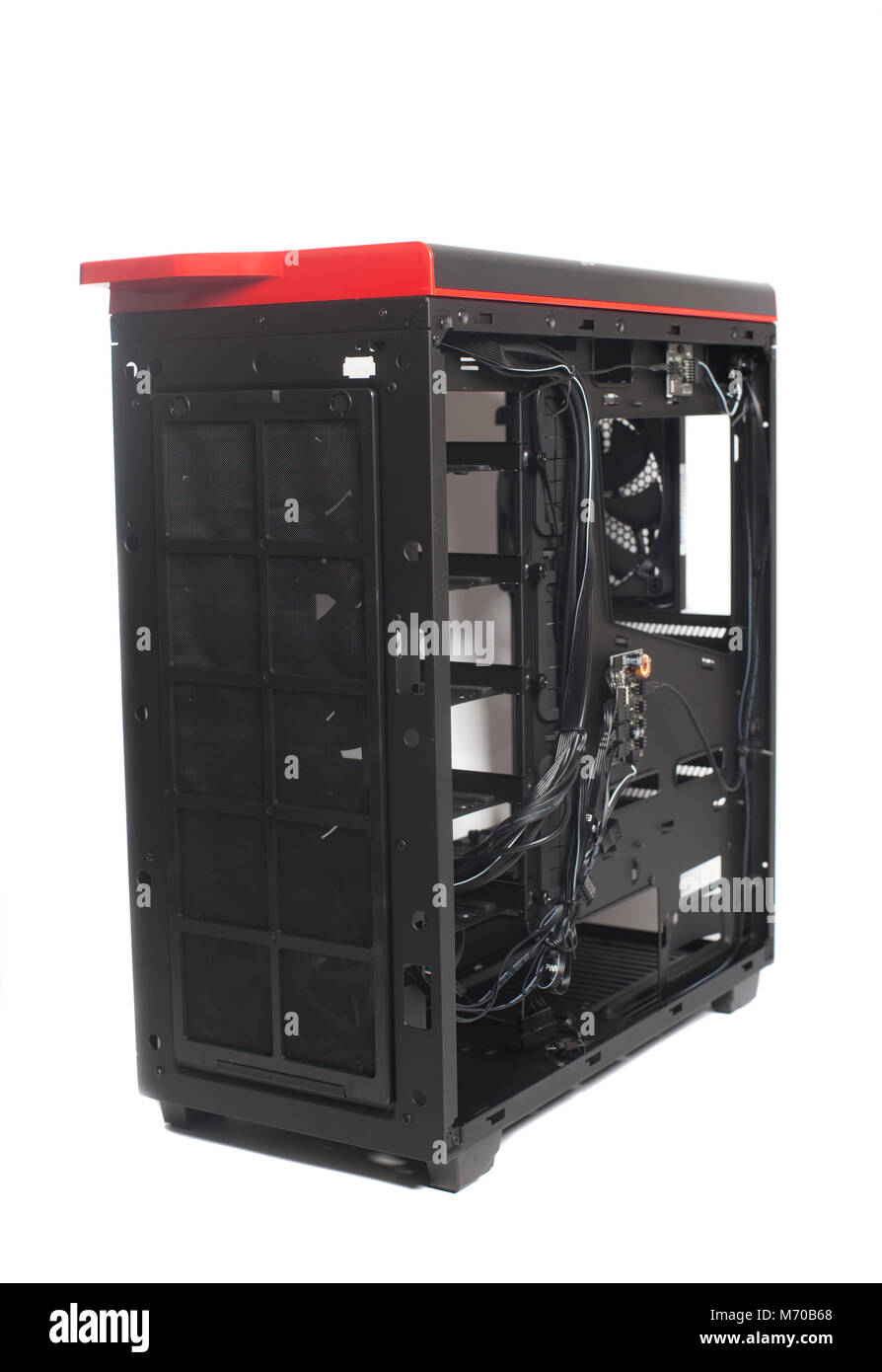 Desktop Empty Computer Case with Cooler Fan isolated on white Stock ...