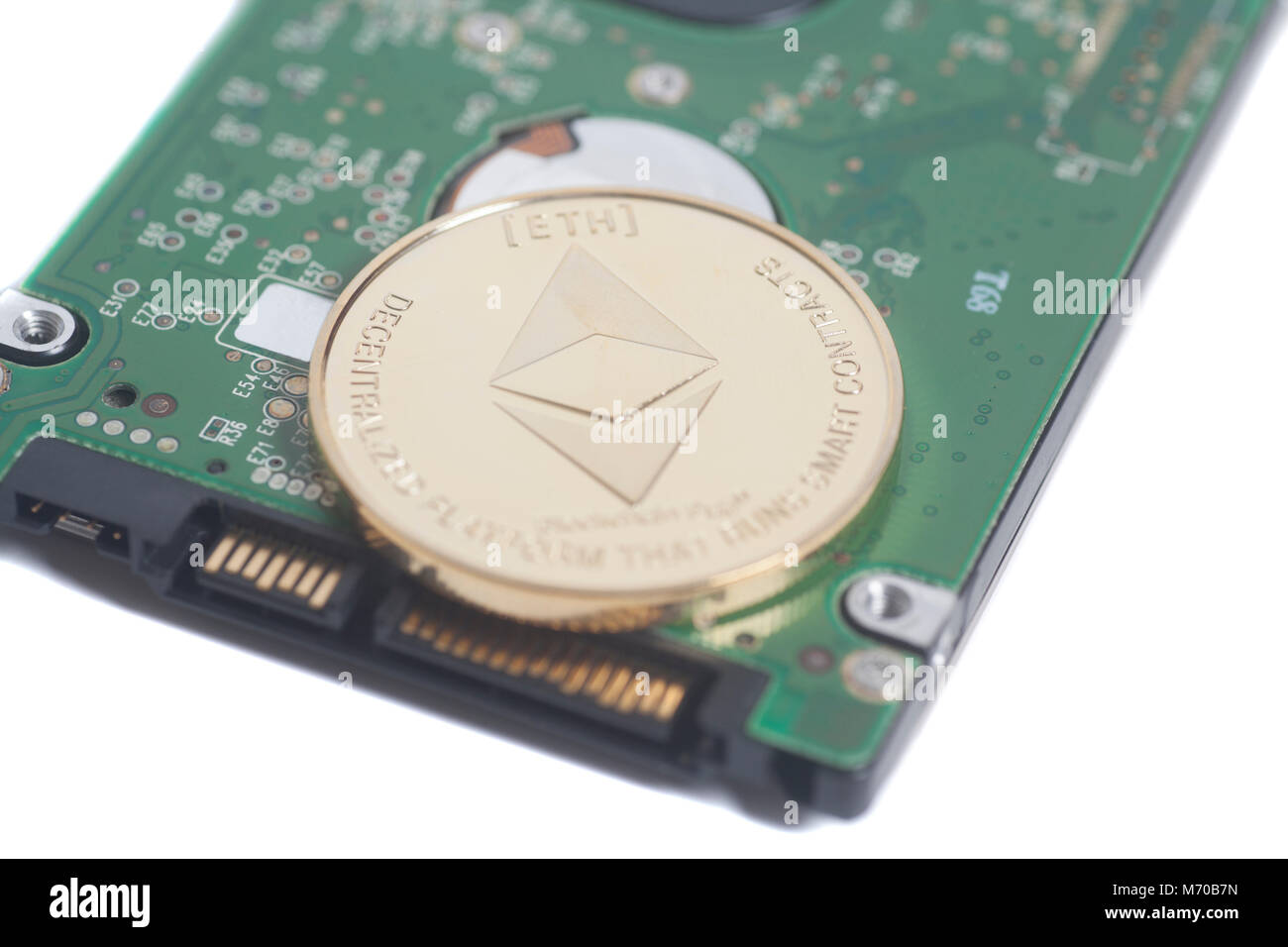 Computer Hard Disk Drive HDD for notebook with Ethereum isolated on ...