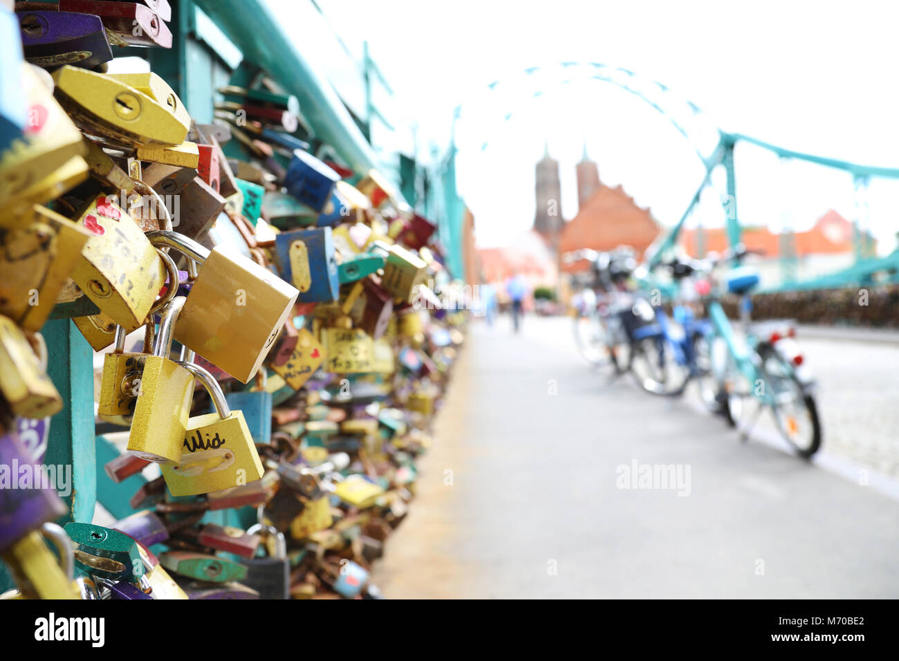 locks of love on the bridge in Wroclaw, Poland Stock Photo - Alamy
