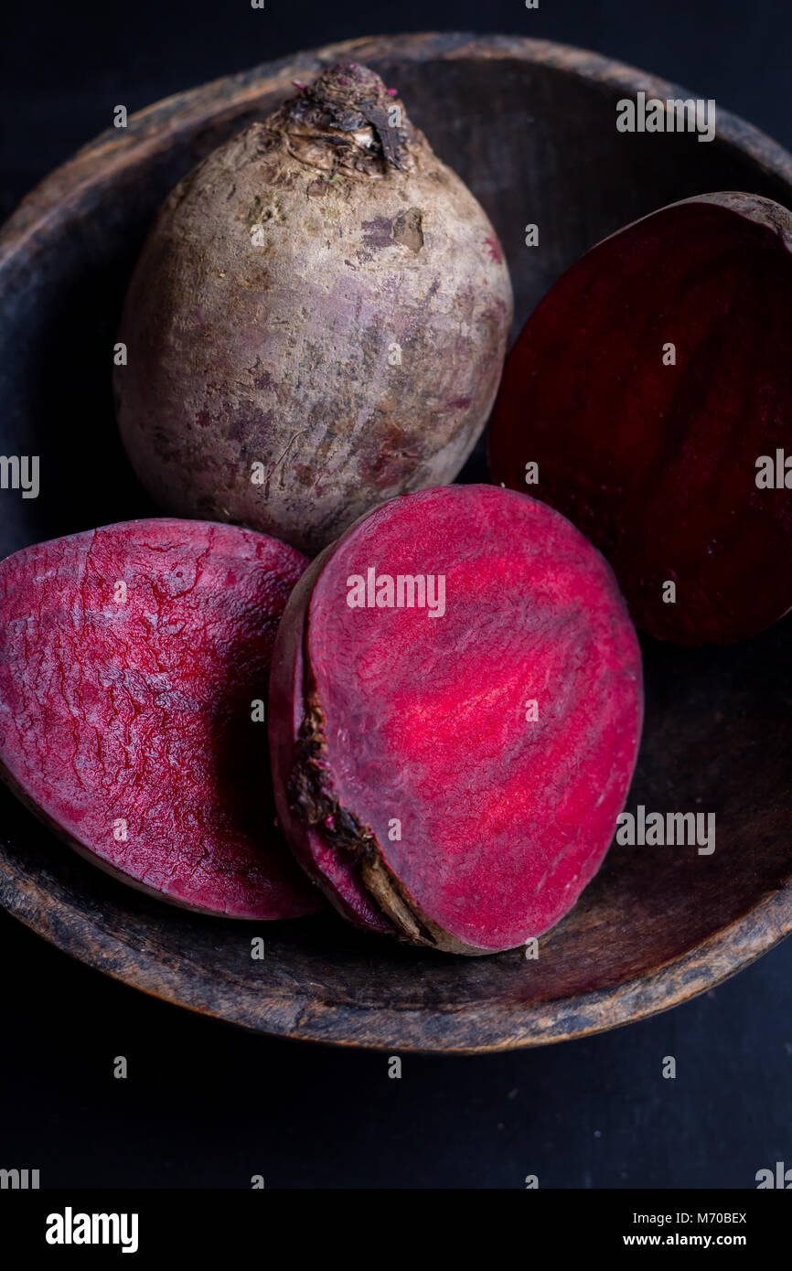fresh beetroot in rustic wooden bowl still life food on daylight Stock ...