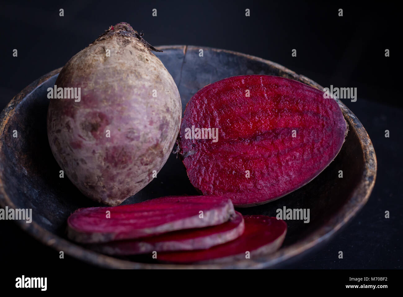 fresh beetroot in rustic wooden bowl still life food on daylight Stock ...