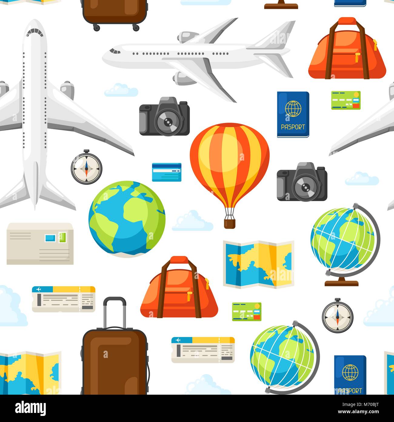 Travel seamless pattern. Traveling background with tourist items Stock ...