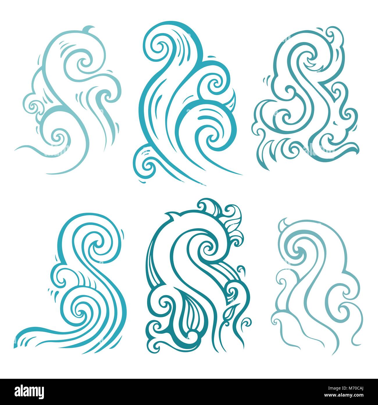 Ocean waves set, Hand drawn illustration Stock Vector Image & Art - Alamy