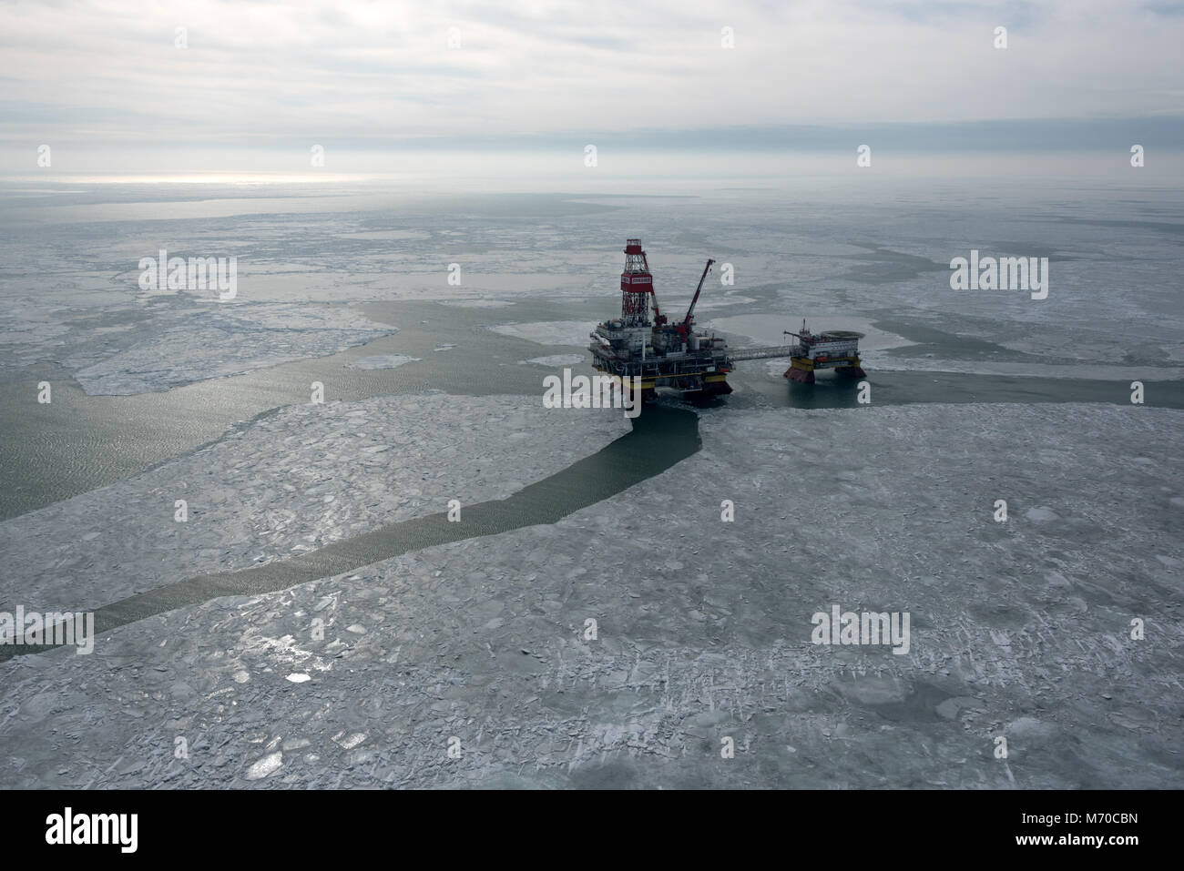 Oil rig platform on Lukoil Filanovsky oil field at the Caspian Sea ...
