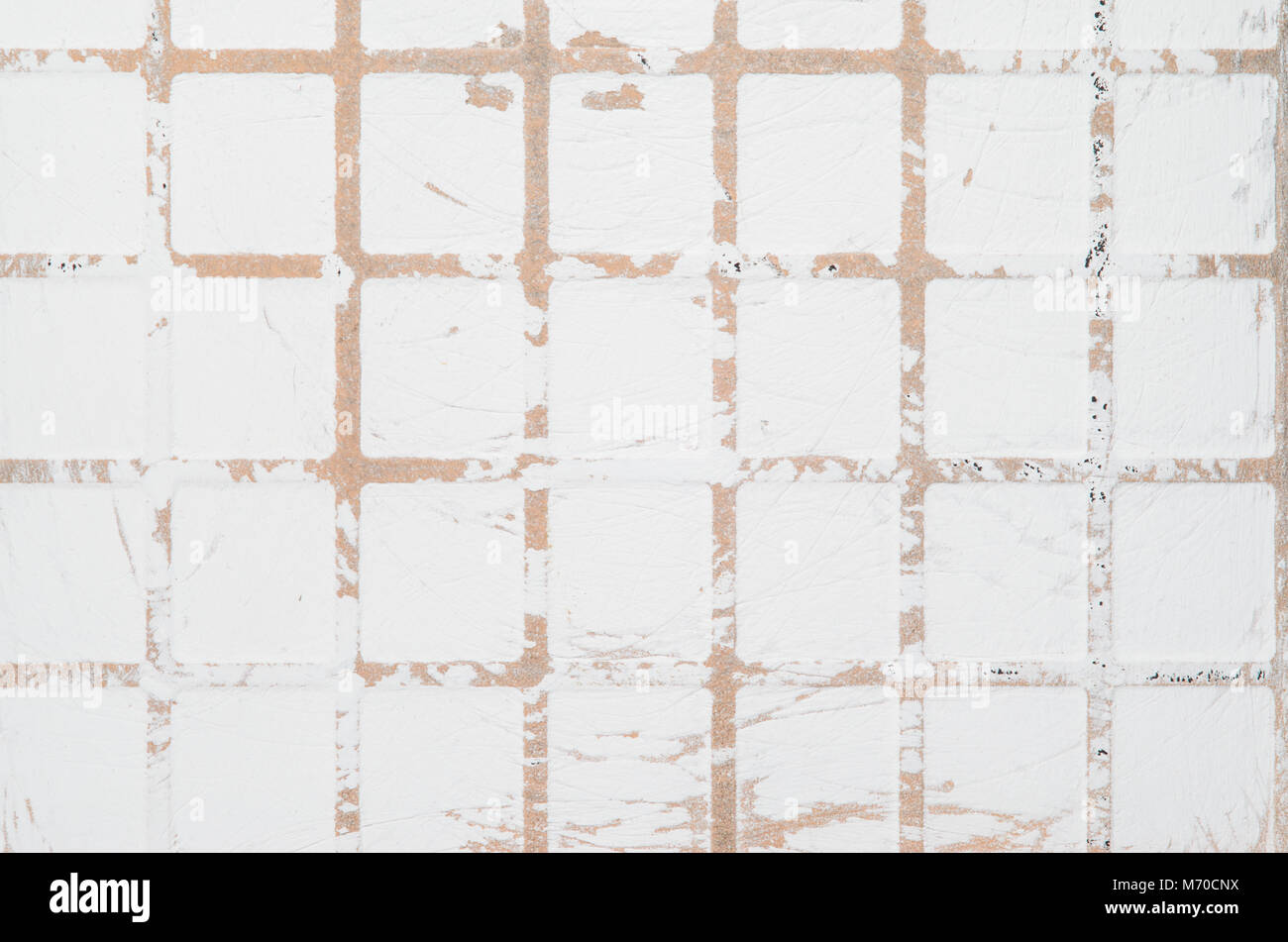 Texture of ceramic scratched tile with checkered embossing. White ...