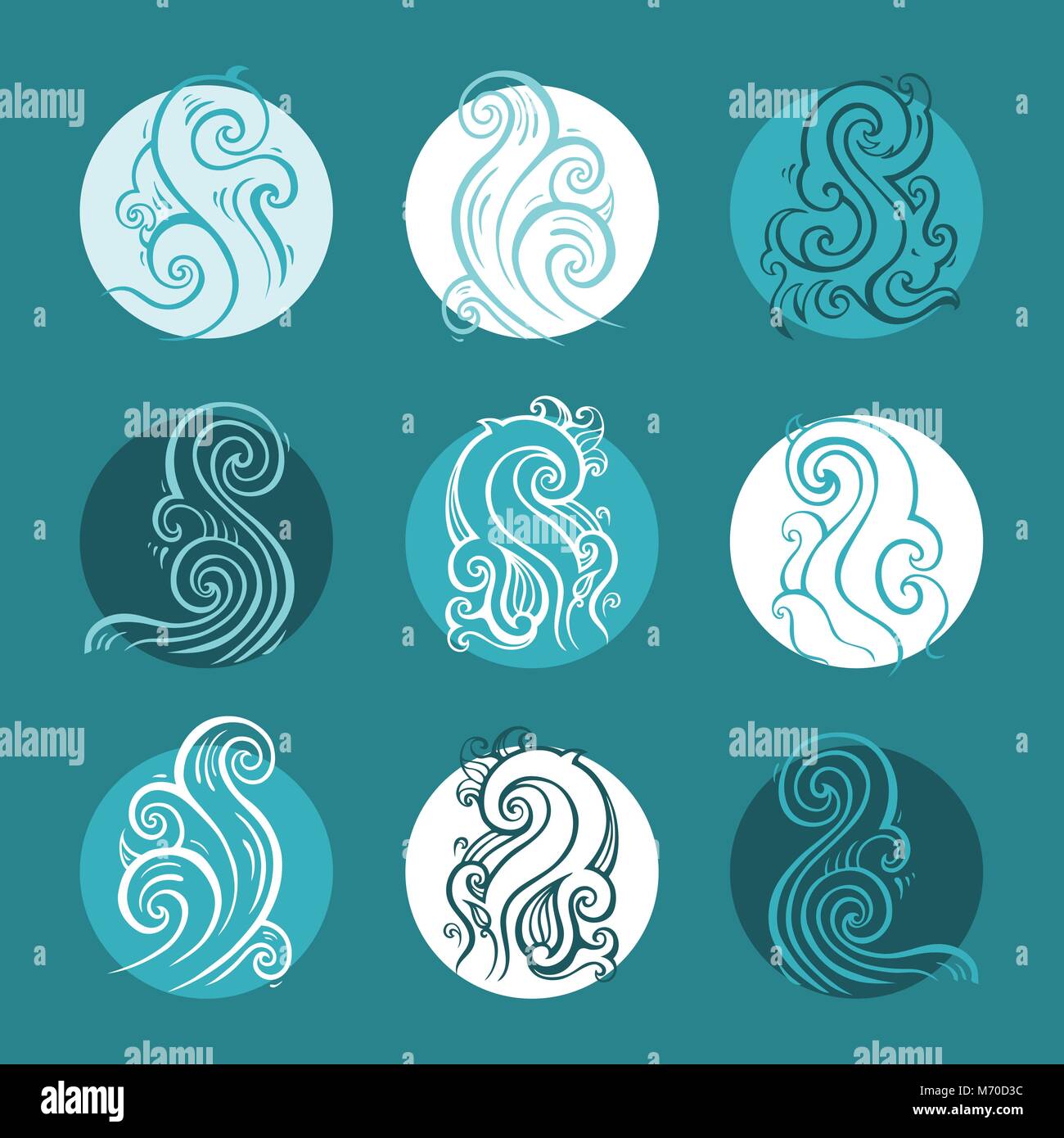 Ocean waves set isolated on white background, vector illustration Stock ...