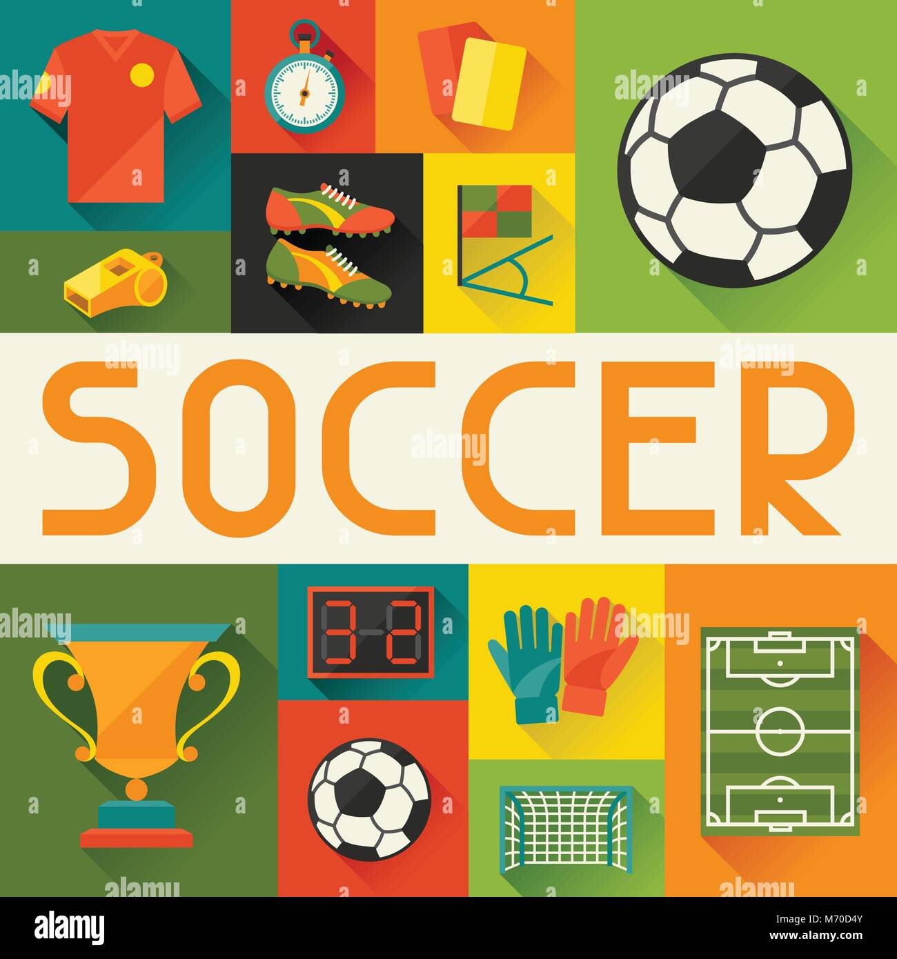 Sports background with soccer (football) flat icons Stock Vector Image ...