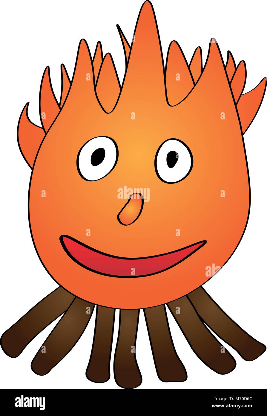 Vector Illustration - Smiling fire with big red mouth and big shiny ...