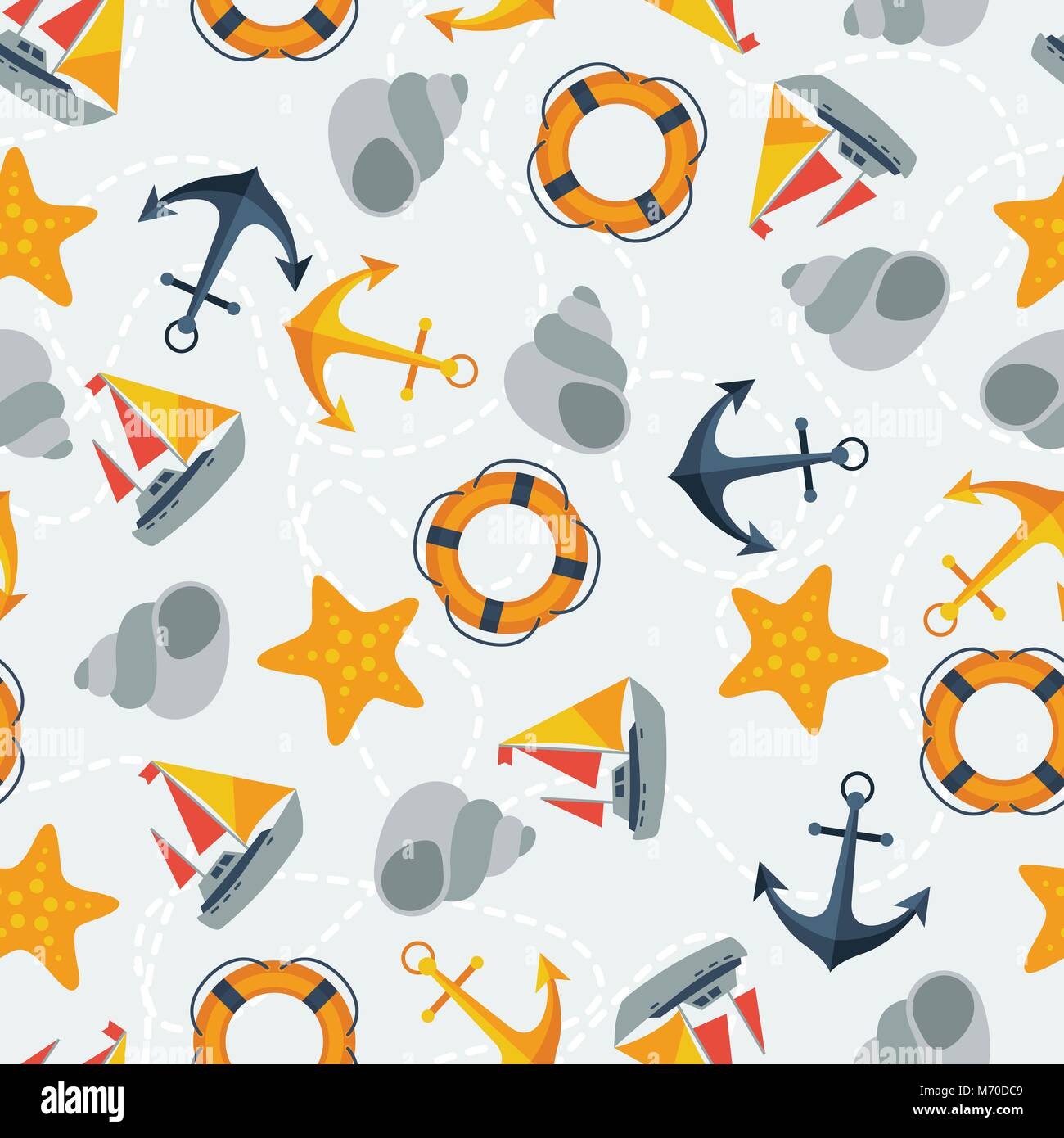Nautical seamless pattern in flat design style Stock Vector Image & Art ...