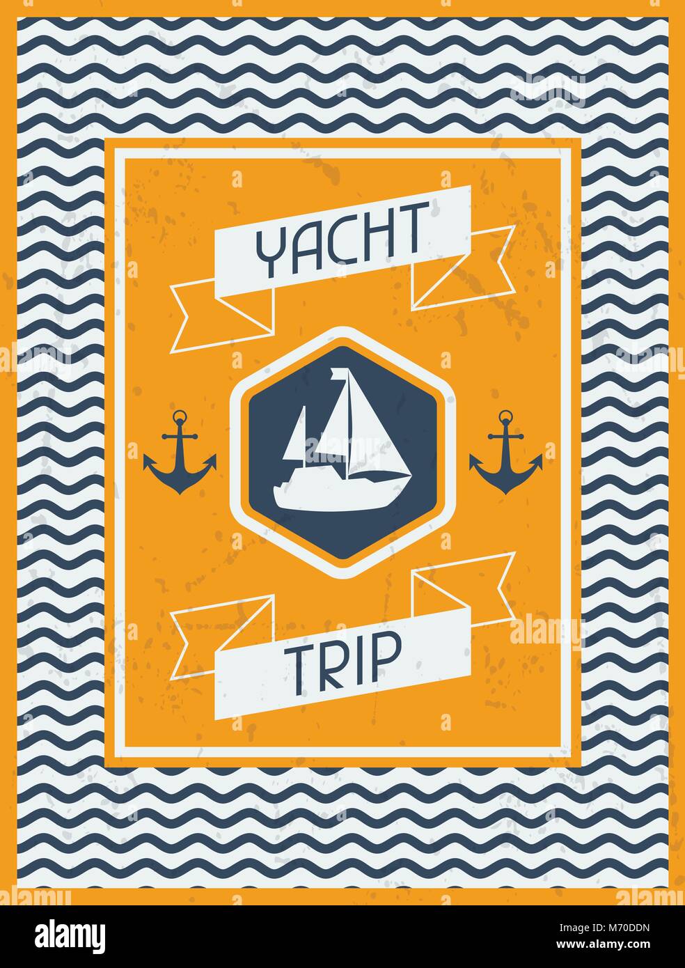 Yacht Trip. Nautical retro poster in flat design style Stock Vector ...