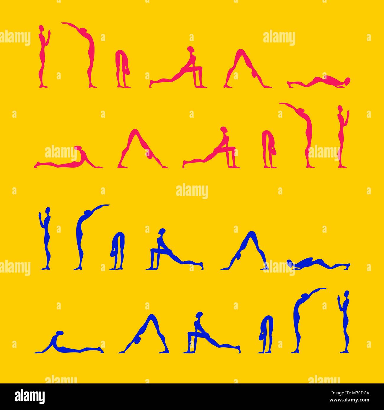 Yoga infographics, Surya Namaskar set, Salutation the Sun Stock Vector ...