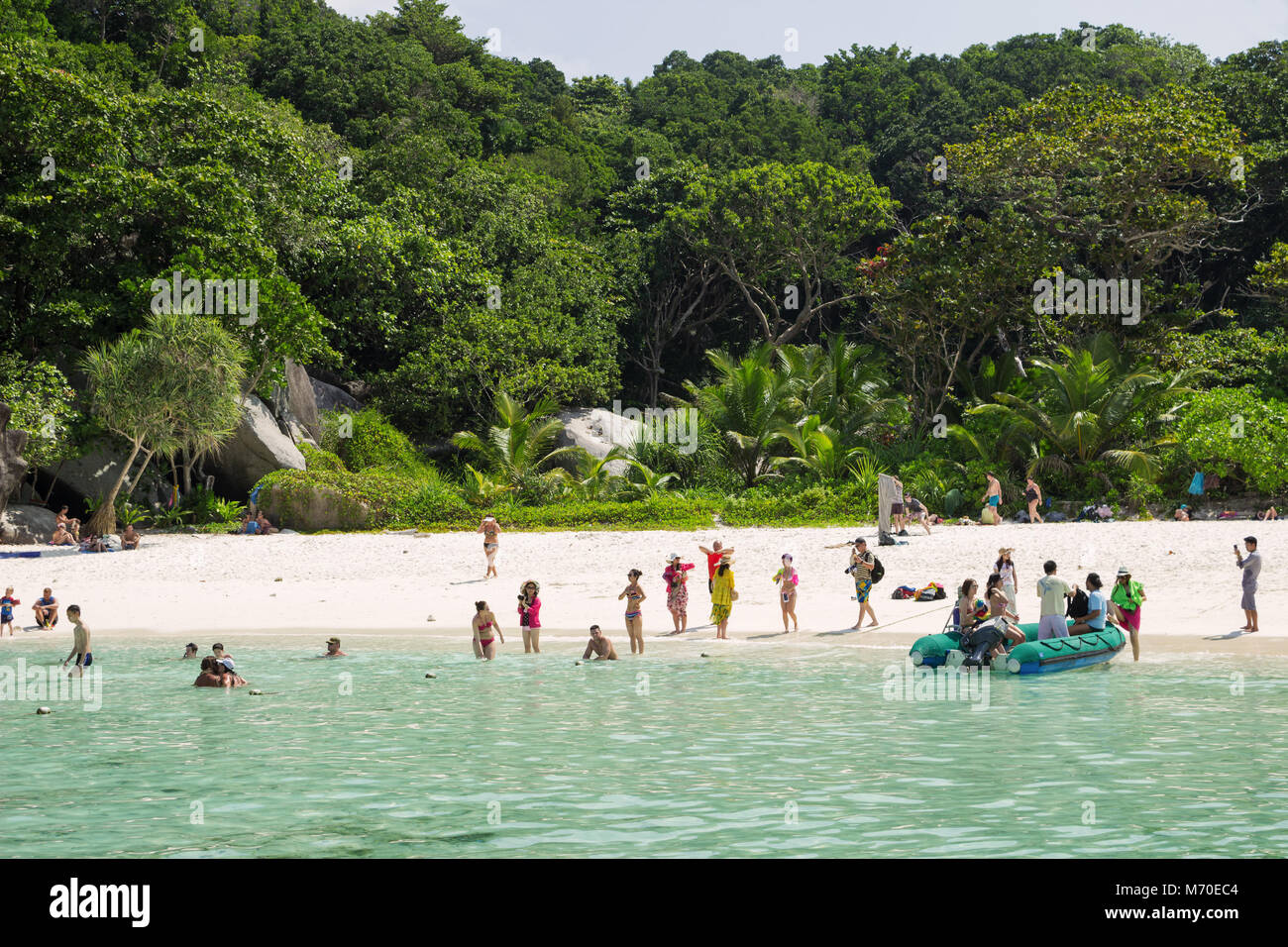 SIMILAN ISLANDS, THAILAND - FEB 27, 2015: People on the beach of one of ...
