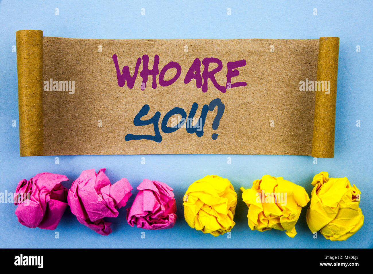 Handwriting text showing Who Are You Question. Concept meaning ...