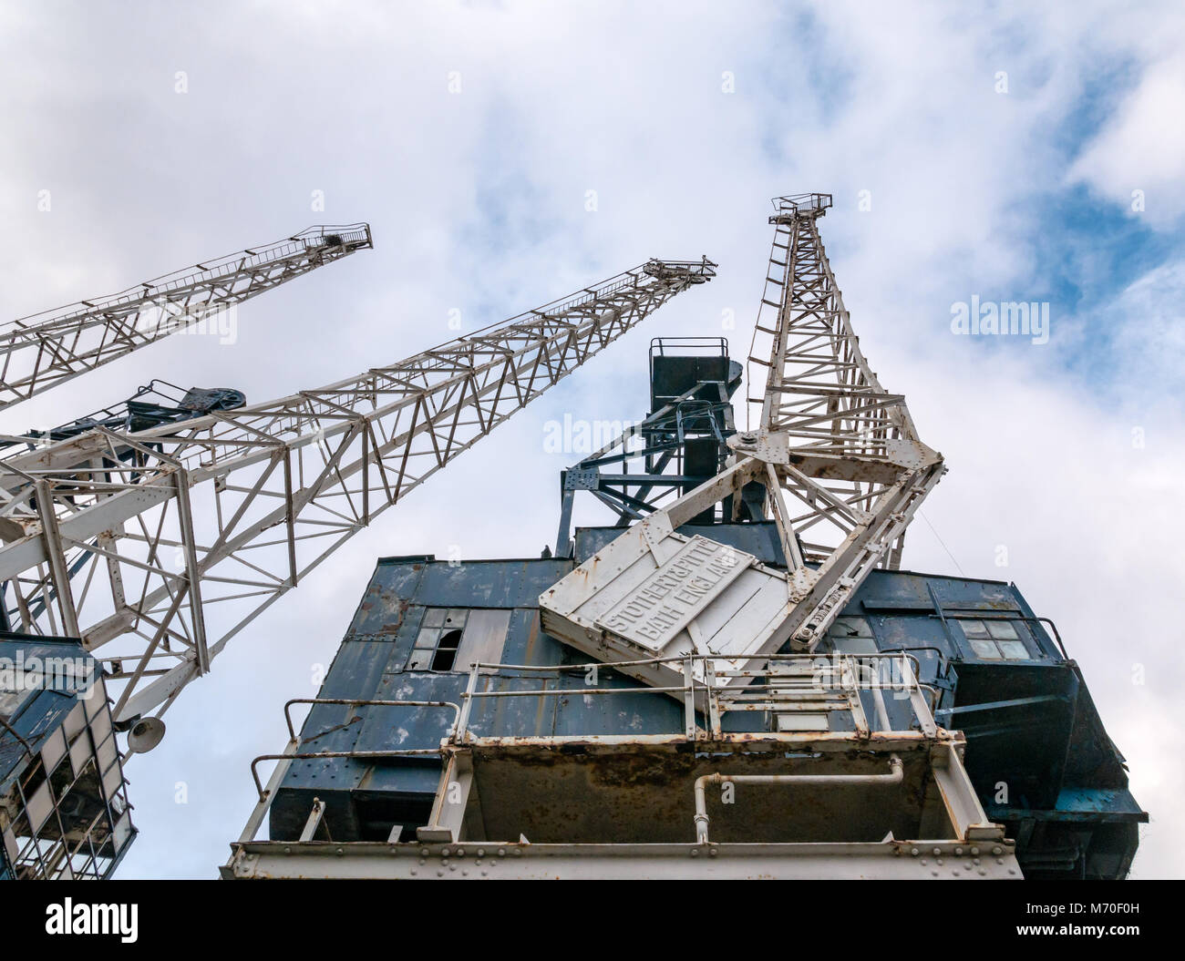 Old Stothert and Pitt (Bath) disused broken cranes, harbourside, Leith ...