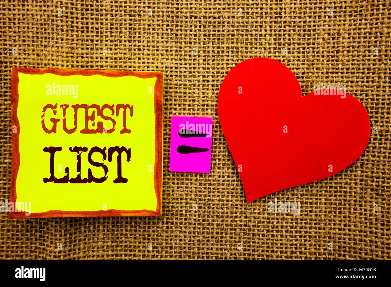 Handwriting text showing Guest List. Business concept for Planning ...