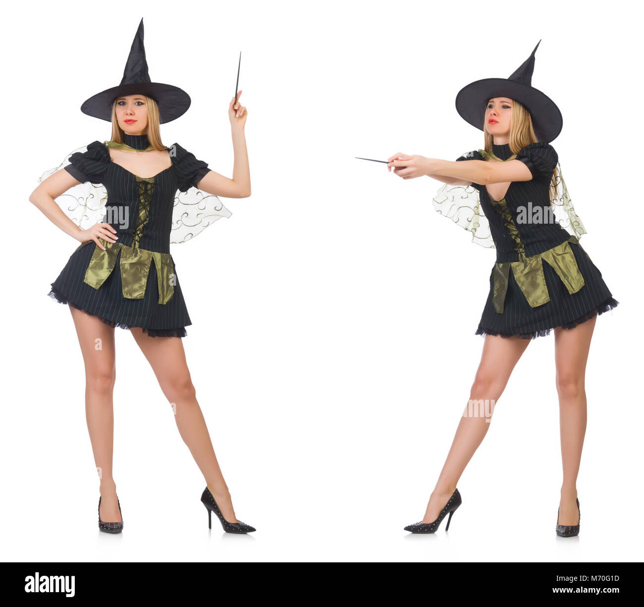 Woman magician doing her tricks with wand Stock Photo - Alamy