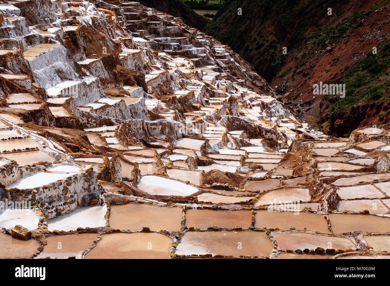 Pre Inca traditional salt extraction pans (Salinas) in Sacred Valley of ...