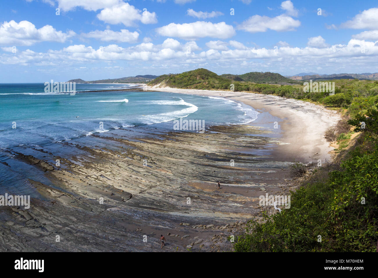Popoyo, Nicaragua - January 22: People enjoying the beach and the waves ...