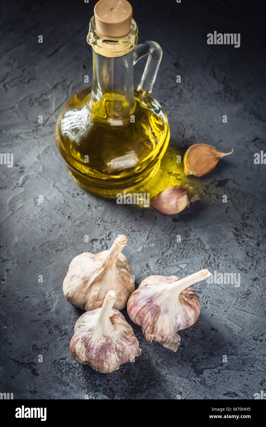 Garlic fresh herbs Essential vegetable olive oil Food Concept Idea ...