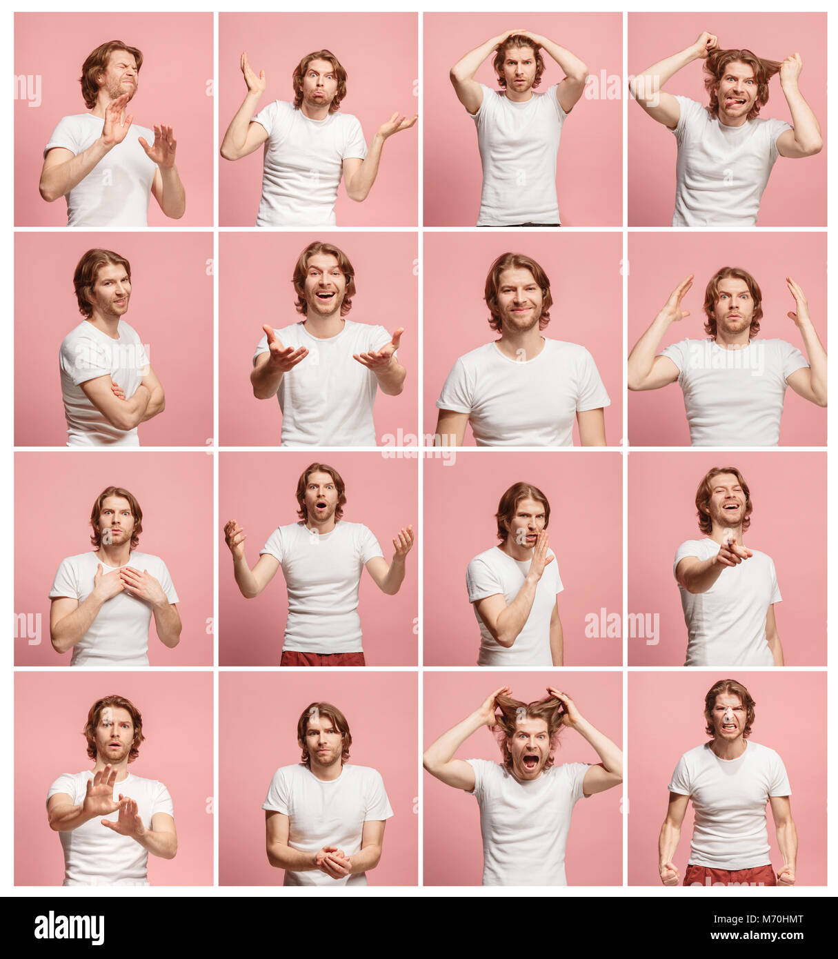 The collage of different human facial expressions, emotions and ...