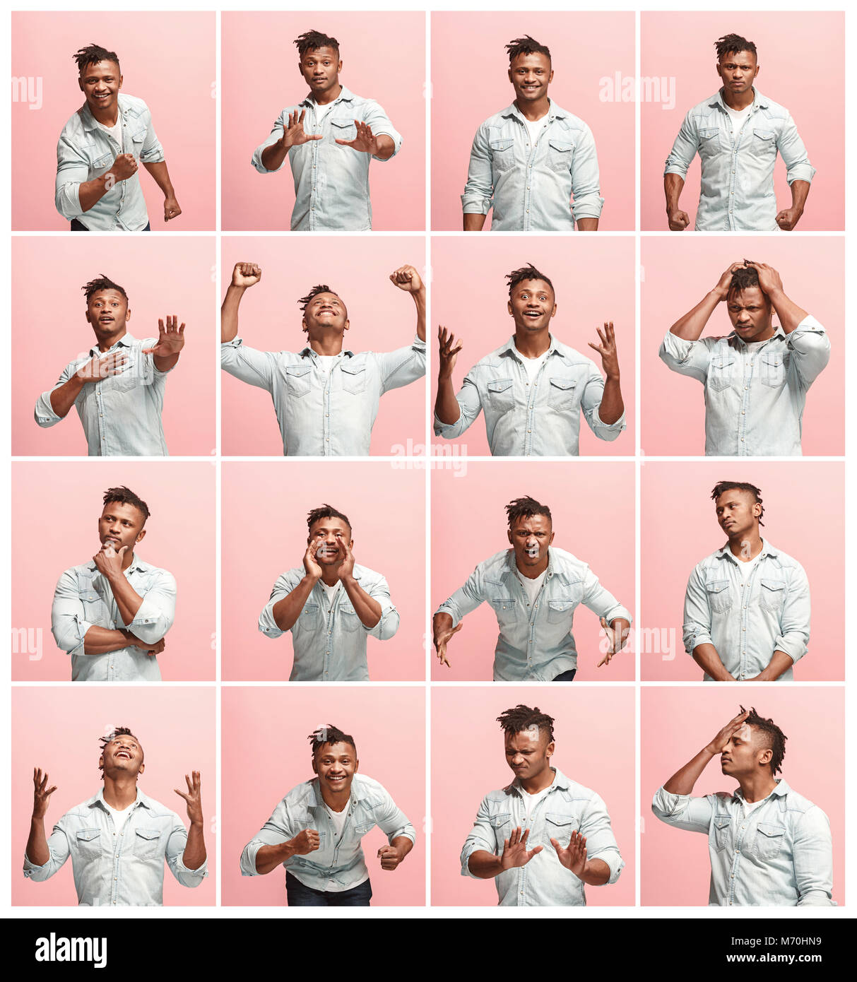 The collage of different human facial expressions, emotions and ...