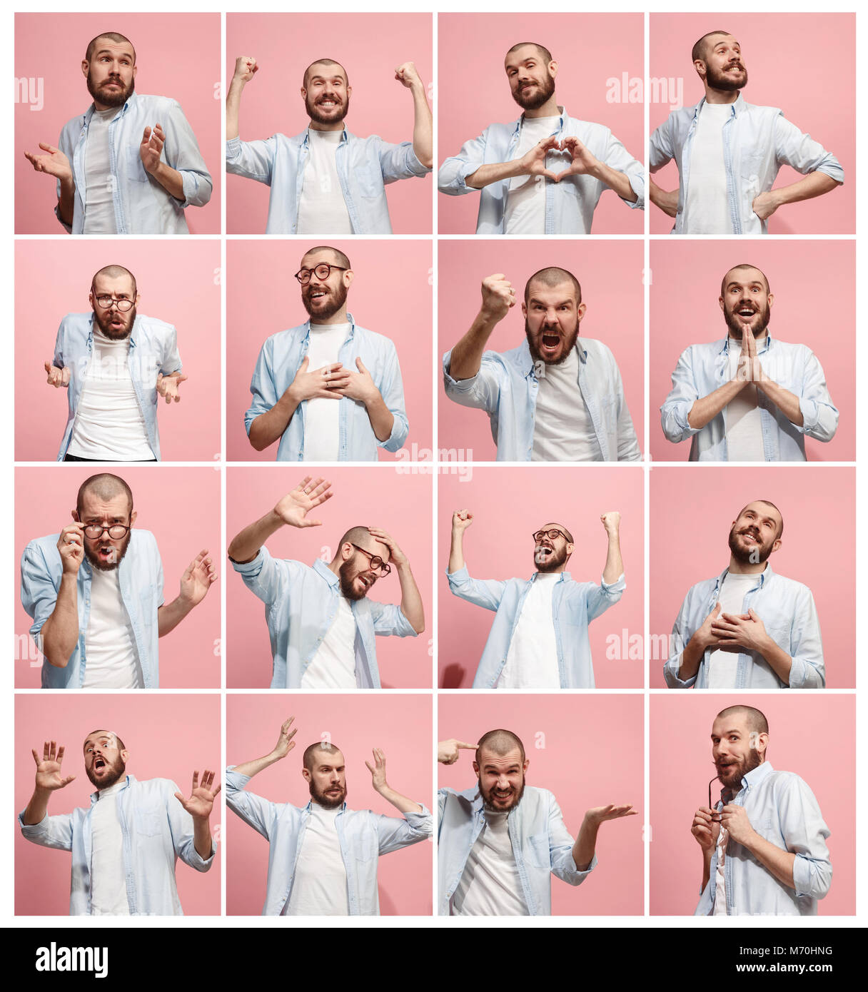 The collage of different human facial expressions, emotions and ...