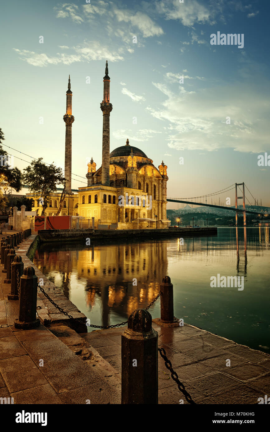Ortakoy Mosque and Bosphorus bridge in Istanbul at sunrise, Turkey ...