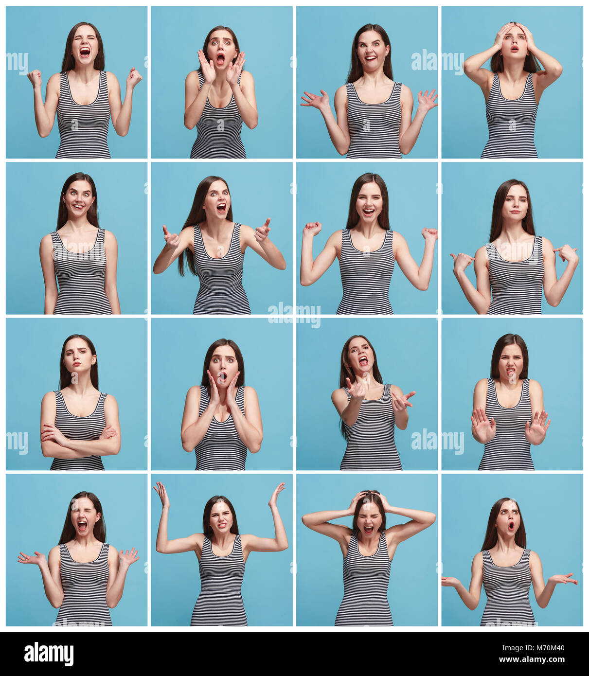 The collage of different human facial expressions, emotions and ...