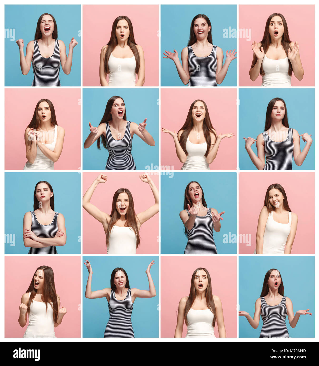 The collage of different human facial expressions, emotions and ...