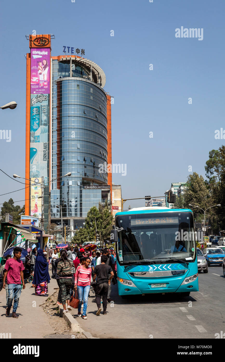 People Getting On and Off Public Transport, Churchill Avenue, Addis ...