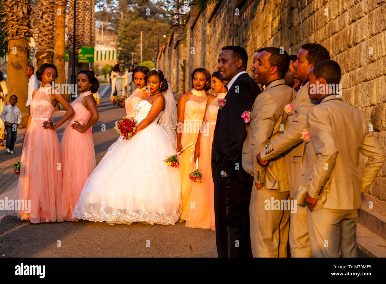 A Wedding Party Pose For Photographs Outside The Sheraton Hotel, Addis ...