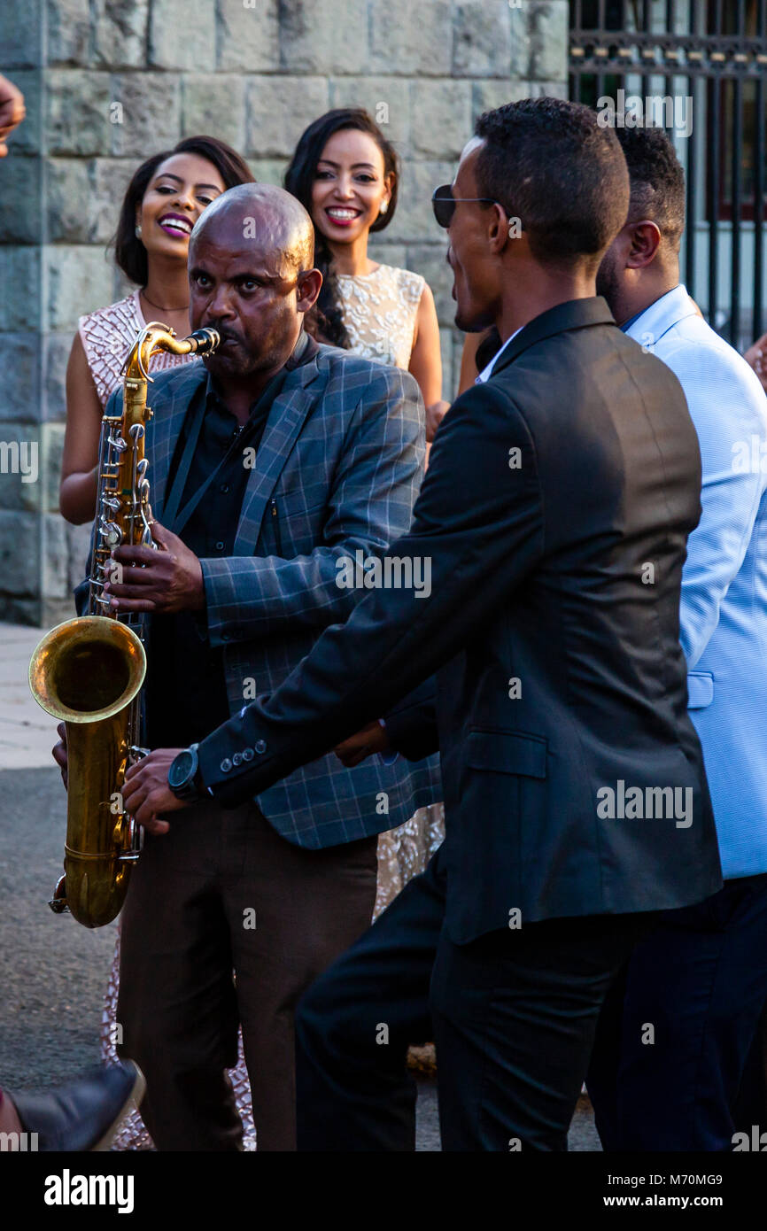 Male Members Of A Bridal Party Dancing In The Street, Addis Ababa ...